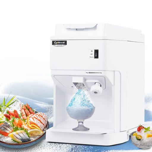 【業務用電動かき氷機】本格的な電動かき氷器、電動による1時間約120kgかき氷がつくれます(1分で約2kg)。喫茶店、ケーキ屋、海の家、お祭りなどのイベントでも大活躍! 【氷のきめ細かさ調整可能】ダイヤルを時計回りに回すと氷のきめ細かさを細...