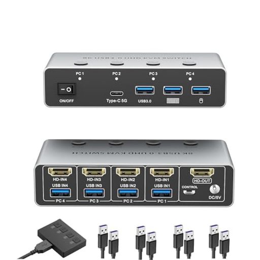 【8K@60Hz 4ポートスイッチ】この4ポートkvmスイッチはEDID/HDCP2.3に対応。8K@60Hz、4K@120Hzの解像度と下位互換性のある4K@60Hz、4K@30Hz、2560*1440@120Hz、1920*1080@2...