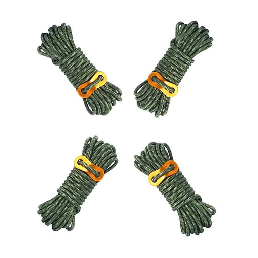 【ガイロープ仕様】ガイロープは4Mx4MM仕様で4本入りです。耐荷重:約260KG。テントとタープ固定に利用されます。 【パラコード素材】パラコードの中身はPP(耐熱、耐薬、強度高い繊維)で外側被覆はPET(丈夫、耐久、劣化しにくい長繊維)...