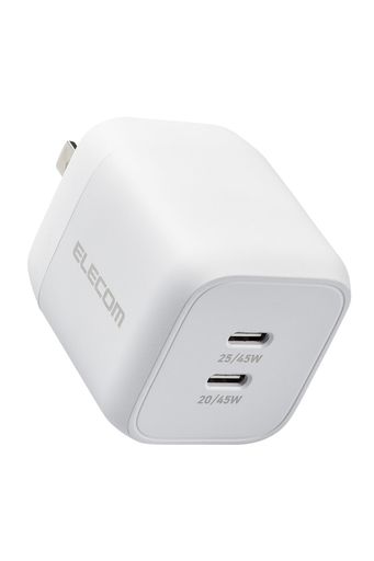 USB Type-C(TM)(USB-C(TM))ポートを2ポート搭載し対応するスマートフォン、タブレット、ノートパソコンなどを充電できる、GaN(窒化ガリウム)を採用し小型で軽量なUSB AC充電器です。※USB Power Delive...