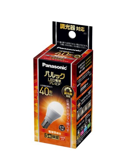 明るさ 小形電球40W形相当(440 lm)※調光器対応 調光器対応の広配光タイプ(光の広がり約180度) 高い演色性 Ra84 断熱材施工器具対応(※器具の種類によっては、保護回路が働き電力をおさえるため、明るさが低下する場合があります。...