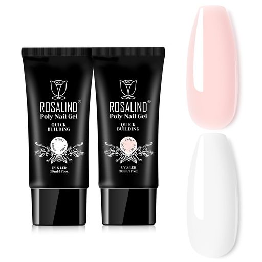 ROSALIND ソフトピンク&amp;ホワイト ポリエクステンションジェル(ネイル用)、2本入り 各1oz/30ml ホワイトポリネイルジェル ライトピンクポリビルダーアクリルエクステンション、チューブ入りポリネイルカラー 簡単&amp;...