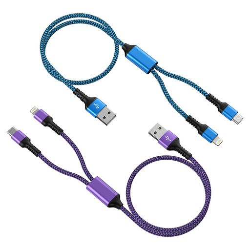 【1本2役】本製品はType-Cとライトニング接続端子を1本の高品質なケーブルにまとめまして、2台のデバイスが同時に急速充電できます。家族、旅行、仕事、出張、さらには車の後部座席でも電子デバイスを充電するのに最適です。(ご注意:製造時期によ...