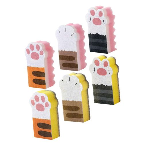 【猫爪スポンジ】猫爪形状がかわいい食器洗いスポンジ6個セットです。食器用3個と鍋用3個の2タイプで用途に合わせて使い分けできます。約11cmサイズで握りやすく、アソートカラーで気分が上がります。家庭用はもちろん自炊初心者や一人暮らしの新生活...