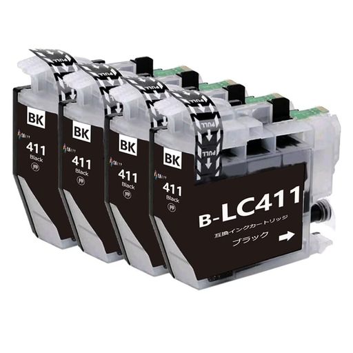 brother用インクカートリッジブラザー用LC411互換プリンターインクLC411BK (ブラック )4個パック 増量タイプ晴れマーク知的財産権の都合により商品ラベルの表記が【LC〇〇〇】や【B〇〇〇】となりますが同一商品ですので安心して...