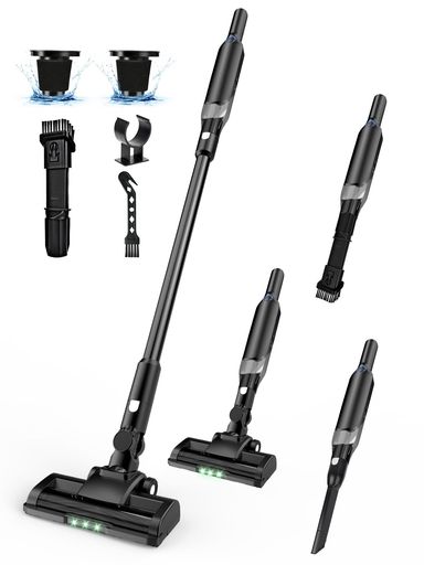 【45KPAの強力吸引・グリーンLEDライトで暗所も見やすい】 Sugeko掃除機 コードレスはブラシレスモーターを搭載しており、45KPAの強力吸引力で細かいほこりや髪の毛まで逃がさず、パワフルに吸い上げ、日常の掃除ニーズをしっかりサポー...