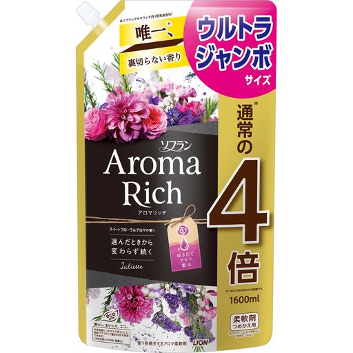 抗菌 原産国:日本 香り:スイートフローラルアロマの香り。バニラやスイートアンバーの甘美な香りに月下香やミュゲのフローラルを加えた、ロマンティックな奥深い香り 植物生まれの柔軟成分がセンイの1本1本まで柔らかく仕上げ、静電気も防ぐ 防臭・抗...