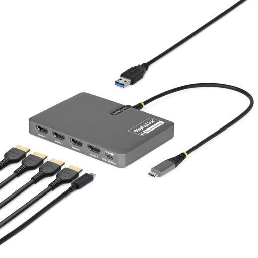 PC ハイエンドデスクトップ用4画面対応4K 60Hzアダプター:1本のUSB-Cホスト接続で、ノートパソコンから4台の4K 60Hz HDMIモニターに拡張できるビデオアダプター。ノートPCの充電やワイヤレスマウス/キーボード用レシーバー...
