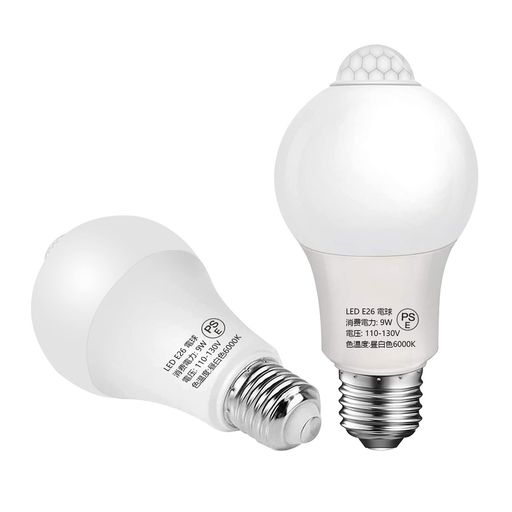 家庭電球 💡【商品仕様】:人感センサー電球e26、口金直径26mm、センサーの有効距離/角度:4~7m/120°、取り付け高さは最高3Mまでです。(80W形相当)消費電力:9W、全光束(明るさ):1000lm、色温度:昼光色...