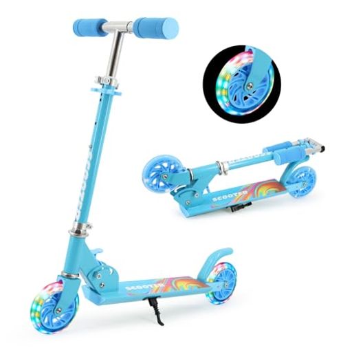 🛴【LED点滅ホイール&amp;滑り止めデッキ】:2輪共に電池不要の光るLEDホイール搭載。子供がキックスクーターに乗ると、ホイールを回すだけでカラフルに点灯します。見た目のかっこよさでお子様が喜ばれるだけでなく、夕暮れ、夜...