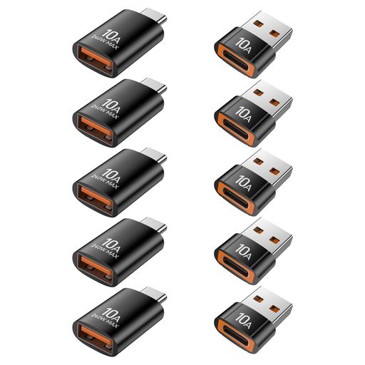 【デュアルタイプアダプター】USB CオスからUSB Aメスへのアダプター5個と、USB AオスからUSB Cメスへのアダプター5個が含まれます。多様なシーンに最適で、これらのデュアルUSB CアダプターはUSB Cポートと標準USBインタ...