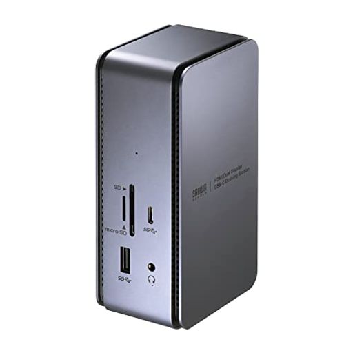 USB Type-Cケーブル1本でディスプレイ最大2台へ4K解像度の映像出力ができる、HDMI映像出力端子を2ポート搭載したUSB Type-Cドッキングステーションです。 映像出力の他に、各種USBデバイス、有線LAN、オーディオの拡張接...