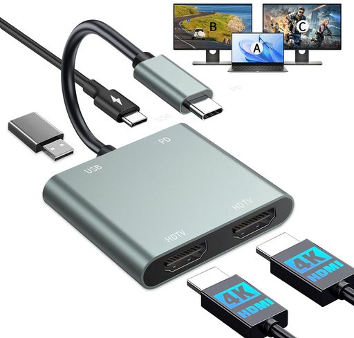 【2台のモニターへ同時出力】 USB-CポートからHDMIモニター2台へ映像を出力できます。在宅ワーク、会議、資料作成、動画視聴、マルチディスプレイ環境に便利です。 【4K@30Hz / 1080P@60Hz対応】 最大4K@30Hzの高解...