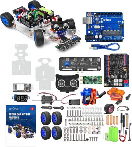 創造的で革新的-アルドゥイーノ用OSOYOOスポーツカーキットは、実際のスポーツカーの機械システムに似た後輪駆動とフロントステアリングラックを備えた新しく設計された4輪車です。 エンジニアリング学生、教師、専門家向けのプログラム可能なスター...