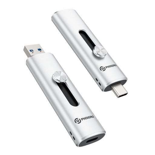 デュアルポート&amp;幅広い互換性:PHIXERO P201外付けSSD 1TBはUSB-AとUSB-Cポートを搭載し、iPhone 17/16/15シリーズ、USB-C対応Androidスマートフォン、MacBook、PC、ノートパソコ...