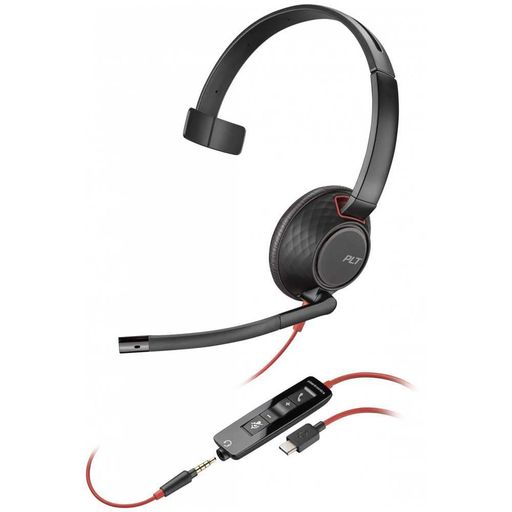 ビジネス Poly Blackwire 5210 モノラルUSB-Cヘッドセット + 3.5mmプラグ +USB-C/Aアダプター。