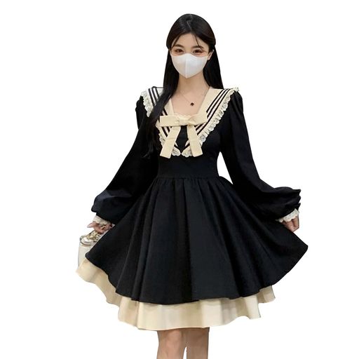 ポリエステルの素材を採用しており、肌触りはサラサラしていて快適に過ごせます、手で触ると質感やクオリティなどが良いワンピースです。 Aラインデザインで着やせ効果が抜群です。セーラーカラー、リボン、レースの要素が洗練された雰囲気を醸し出します。...