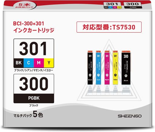 【対応機種】 PIXUS TS7530 【セット内容】BCI-300 ( PGBK ) + BCI-301 ( B/C/M/Y ) 5色マルチパック 互換インクカートリッジ 【全色増量】 ブラックは約27ml、カラーは約12ml。 【製品特...