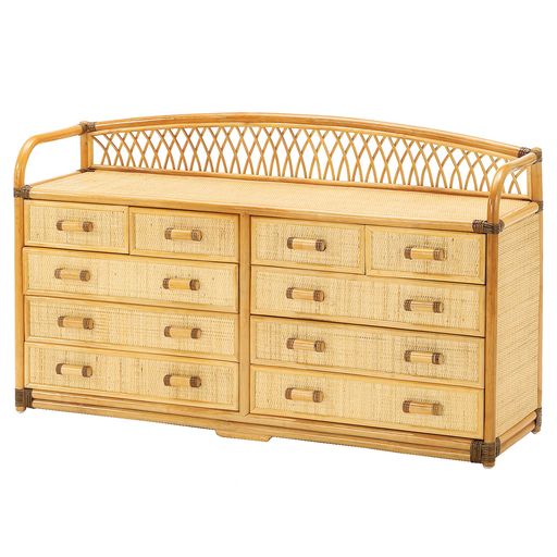 サイズ:幅127x奥行37x高さ74cm 重量:22kg 素材:ラタン 引出し内寸(小):幅25x奥行28x高さ8cm 引出し内寸(大):幅56x奥行28x高さ8cm