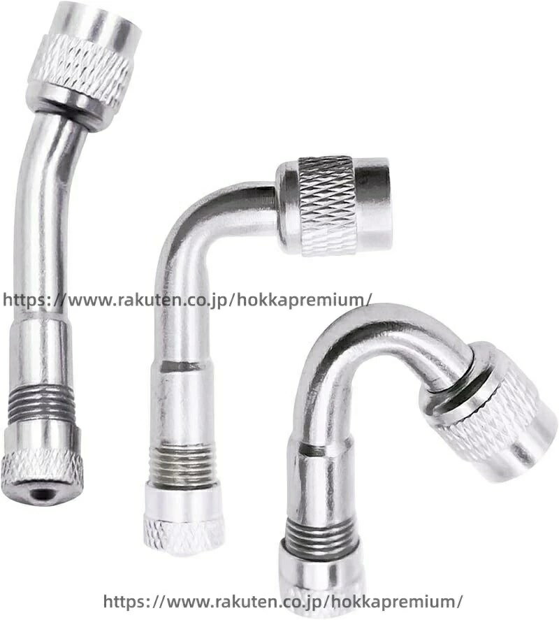 【3種類のエアバルブエクステンション】 それぞれ角度のついたバルブエクステンションで、バイクのホイールのエアバルブとスポークの狭いスペースやエアバルブの向きにより作業しにくい場合に、本製品を装着する事でスムーズなタイヤの空気圧調整が可能にな...