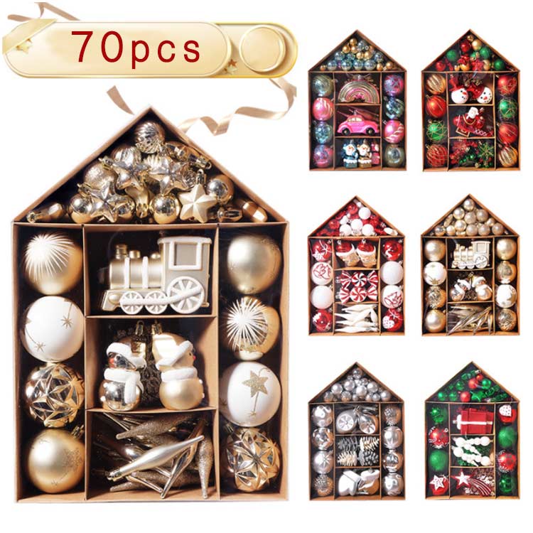 全6色！おしゃれで華やかなクリスマスオーナメントセット。全70個入り、デザインも豊富でクリスマスツリーを美しく彩ります。キラキラ輝き、セットになっているからカラーは統一感があり、お洒落度満点。ディテールまでも丁寧に設計された様式で精巧な印象...