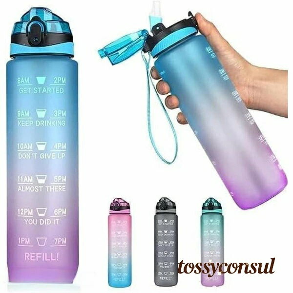 水筒 ボトル ウォーターボトル マグボトル 1000ml プラスチック 透明 直飲み 軽量 大容量 広口 洗いやすい トレーニング、オフィス、アウトドアレクリエーションに最適です。スポーツウォーターボトルは、カラフルで可愛らしいデザインの多...