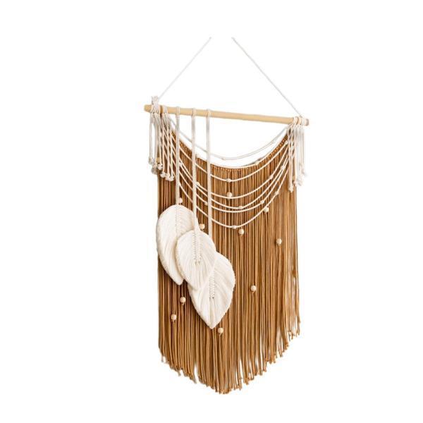 説明:[手織りの手工芸品]: ボヘミアン風の壁アート.美しい葉の模様が織り込まれ.長いタッセル.シンプル.モダン.エレガント. [プレミアム素材]: 当社の壁掛けマクラメタペストリーは木製素材で作られており.軽量で快適な手触りです. [適切...