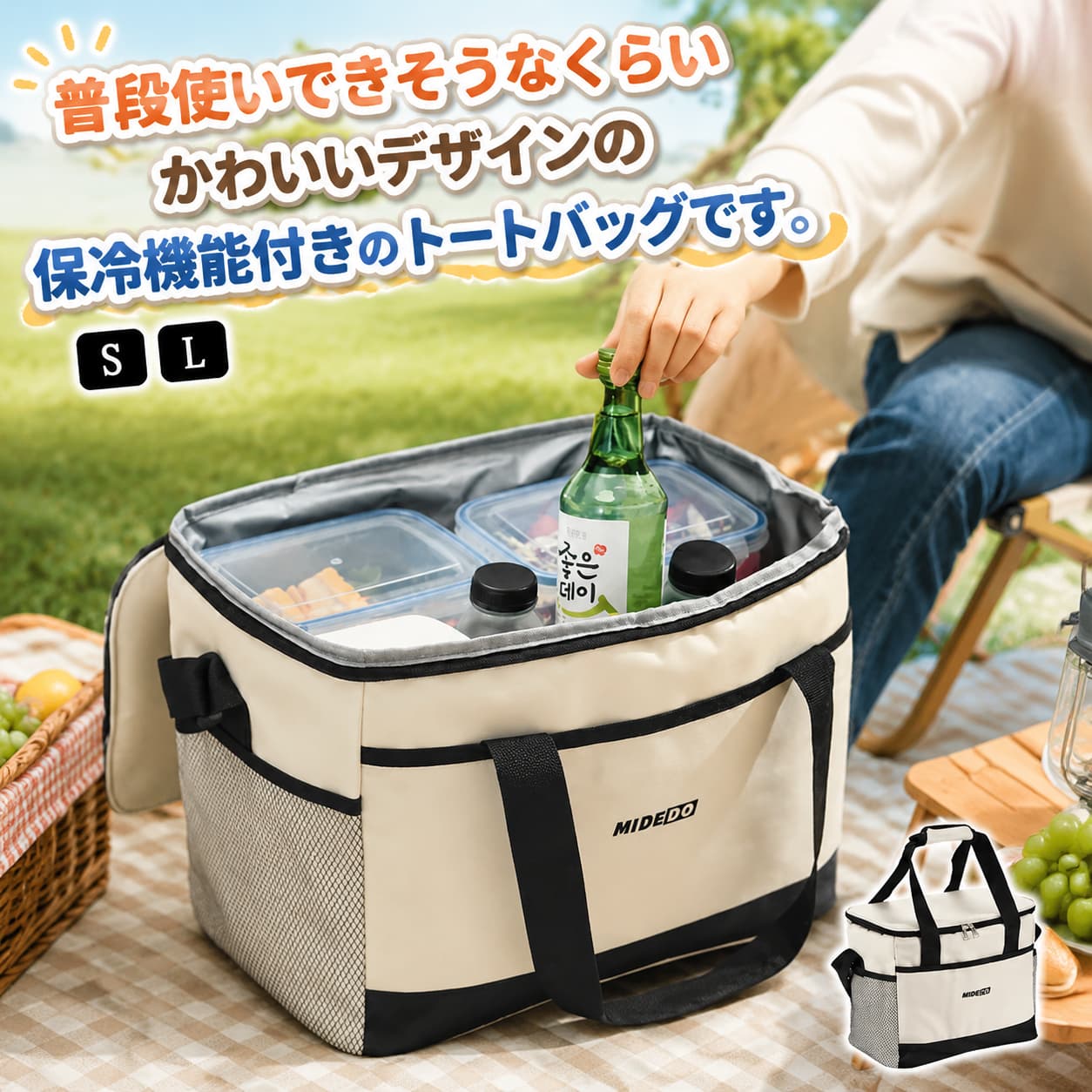 普段使いできそうなくらいかわいいデザインの保冷機能付きのトートバッグです。マチがたっぷりでそこが広いのでたくさん物が入るのもうれしいポイント。肩掛けはもちろん、手提げとしても持ち運べます。入れ口も、おおきく開くので出し入れが簡単で、さらに中...