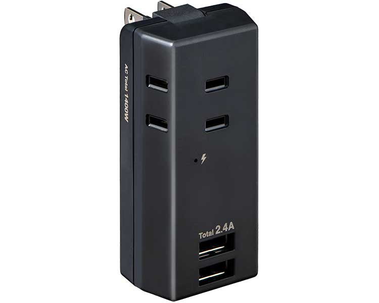【USBポート】●定格／DC5V 最大2.4A（2ポート合計）●コネクタ形状／USB Aタイプ（メス）●ポート数／2ポート【AC差込口】●定格／AC100V 14A●合計／1400Wまで●口数／3個口・PCやタブレットと一緒に持ち運べるコン...