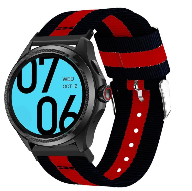 [Lamshaw] for Ticwatch Pro Atlas スマートウォッチ交換バンド, 24mmナイロン ストライプ柄 交換バンド 柔らか ベルト 対応 Ticwatch Pro 5,TicWatch Atlasスマートウォッチ用対...