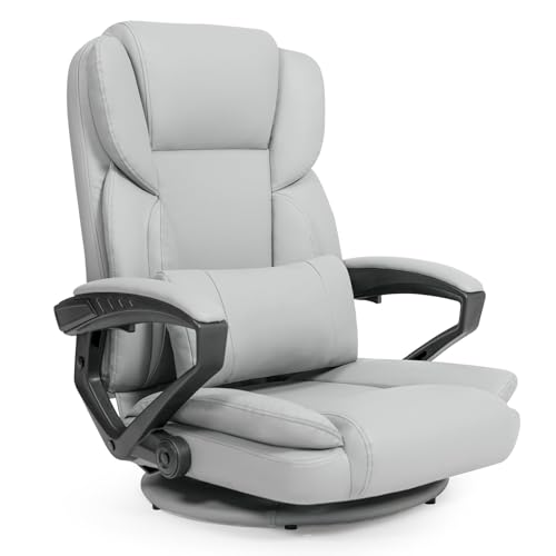 ?グレー/大型/LX-08SW・Color:グレーMaterialType:フェイクレザー・【360°スムーズ回転ベース】堅牢なベース設計により360度スイスイ回転可能。床面保護に配慮した大型耐摩耗フットピンを採用。従来製品より20%大型化...