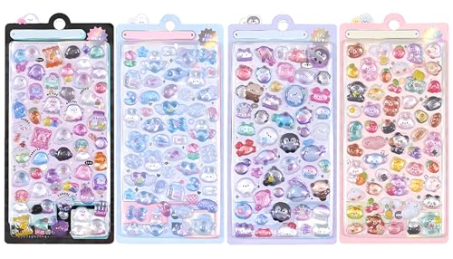カートゥーン4点セット/20cm×9.5mm/-・?【ぷっくり立体でツヤツヤ光る！可愛い立体3Dシール（ステッカー）】 厚みとツヤ感で、キャラクターがより生き生きと立体的に！立体的な丸みとキラリと光るツヤ感が、見ているだけでほっこりした気分...