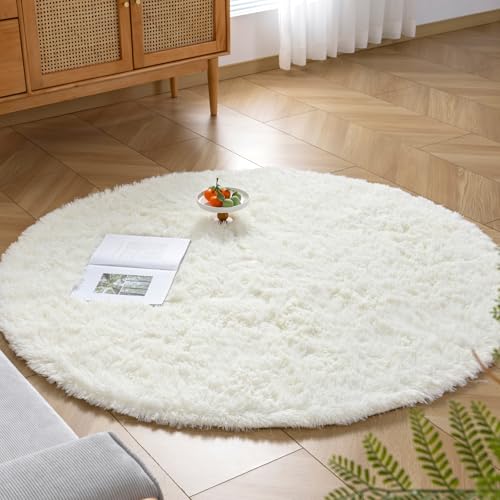 パールホワイト/120 cm (円形)/I024-R120WH・Size:120 cm (円形)Color:パールホワイト・パッケージ個数:1・【ふわふわ柔らかな肌触り】カーペット表面の生地は上質なポリエステルを採用し、色褪せず繊細でやわら...