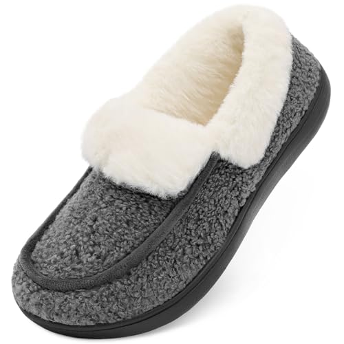 カジュアルグレー/25.5 cm/JP-JW71_Darkgrey_41・Size:25.5 cmColor:グレー・暖かく快適な室内スリッパ：カーリーファーのアッパーと、裏地から履き口までウールのようなふわふわのシアリングを使用したレディ...