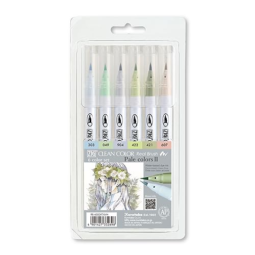 毛筆タイプ6VH／ペールカラー(寒色系)/6個 (x 1)/RB-6000AT/6VH・Color:6VH／ペールカラー(寒色系)・パッケージ個数:1・毛筆タイプのカラーペン「クリーンカラーリアルブラッシュ」のペールカラー6色セット・筆ペン...