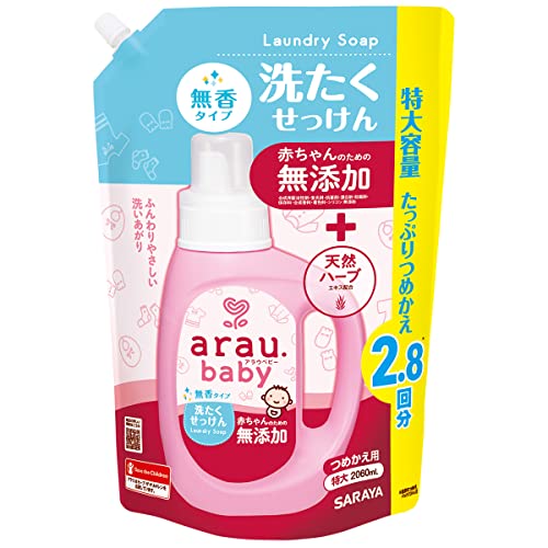 ホワイト/-/4973512259258・パッケージ個数:1・アラウ.ベビー洗たくせっけん 無香タイプ　2060mL詰替・原材料: 純石けん分（30%脂肪酸カリウム）・アロエエキス・ブラント名: arau.(アラウ)・メーカー名: サラヤ・...