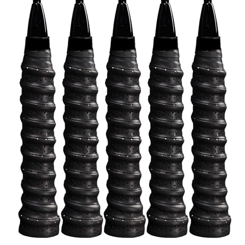 ブラック/5個 テニスバドミントングリップテープ/-・【製品仕様】5本 サイズ：長さ約115cm、幅約2.7cm、厚さ約3mm 重さ：約8g 。・【緩衝耐久性】生地の伸縮性を採用し、巻いても伸びにくく、安定したボリューム感を発揮します。表面...