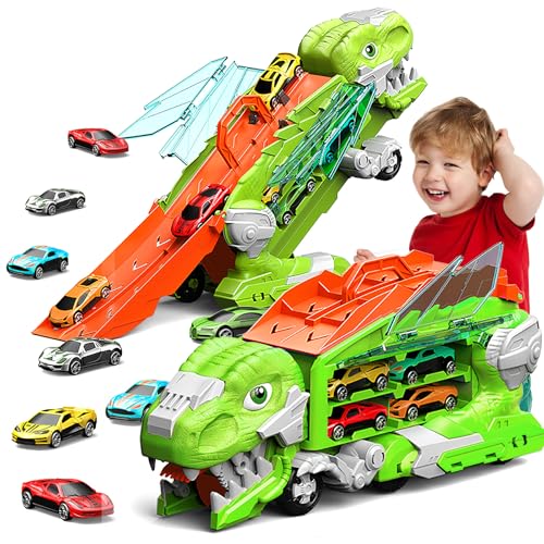 緑い恐竜車グリーン/-/-・Style:緑い恐竜車・??【無限の創造性】このセットには、ランダムな色の車が8台 ???? と、緑色の恐竜積載トラック ?? が含まれています。これらを自由に組み合わせて、お子さんだけのオリジナルトラックを作っ...