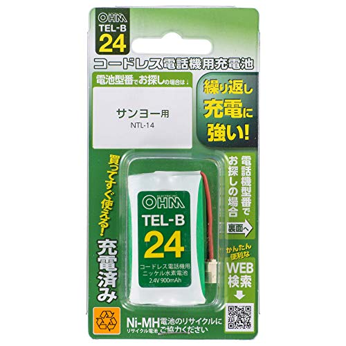 なし/-/TEL-B24・パッケージ個数:1・コードレス電話機用の充電式ニッケル水素電池・充電済みなので、買ってすぐに使えます・くり返し充電に強く、約1000回の使用が可能・過電流が流れるのを防止する安全装置内蔵・資源としてリサイクルできる...