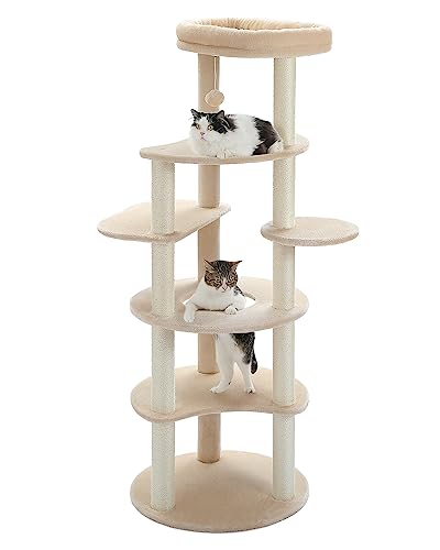 モダンベージュ/154cm/PL-AMT0218BG・Color:ベージュ・【商品仕様】サイズ：54×54×154cm、13.7kg・【登り降りやすいデザイン】低段差ステップでシニア猫・子猫でも楽々移動！・【爪とぎポールたくさん】天然サイザ...