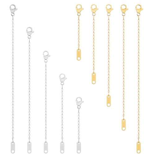 シンプルゴールド+シルバー(2 3 4 5 6インチ)/-/Necklaceextender01・パッケージ個数:1・【2色×5サイズで自由調整5色】：（ゴールド、シルバーなど）×5サイズ（5cm/7.5cm/10cm/12.5cm/15c...