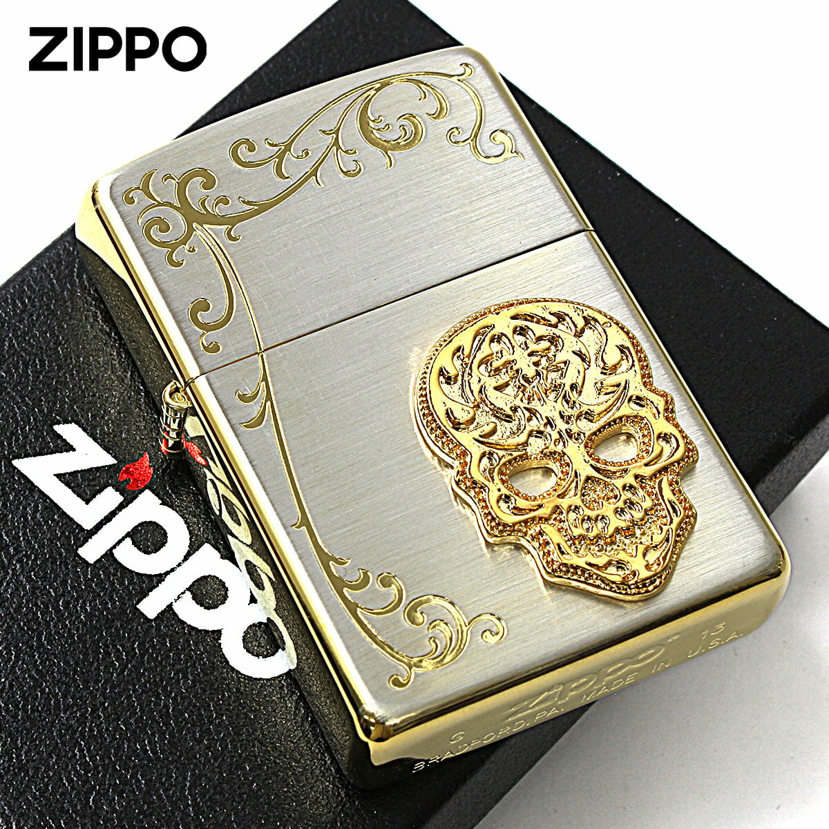アラベスク（唐草）柄にワンポイントメタルが装飾されたZIPPO。その名の通り『秘密の花園』を思わせるデザインが、神秘的な雰囲気を演出！ メタルの細かい模様が彫り込まれている手の込んだ逸品です。 ケース形状：レギュラー・ケース 加工表面処理：...