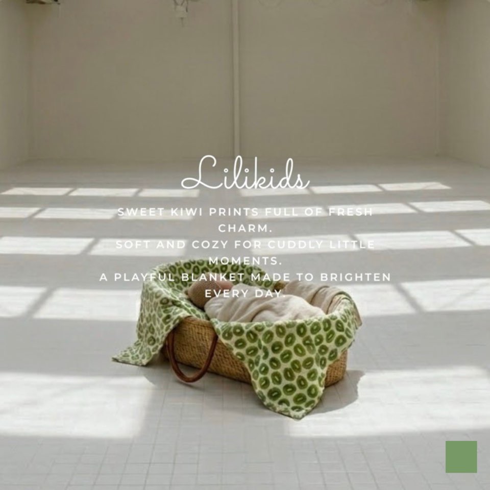 LILIKIDS ORIGINAL ITEMS Kiwi Gauze Blanket みずみずしいキウイフルーツ柄が目を惹く、LILIKIDSオリジナルのガーゼブランケット。 やさしい肌ざわりのコットンガーゼ素材を使用し、赤ちゃんやお子さま...