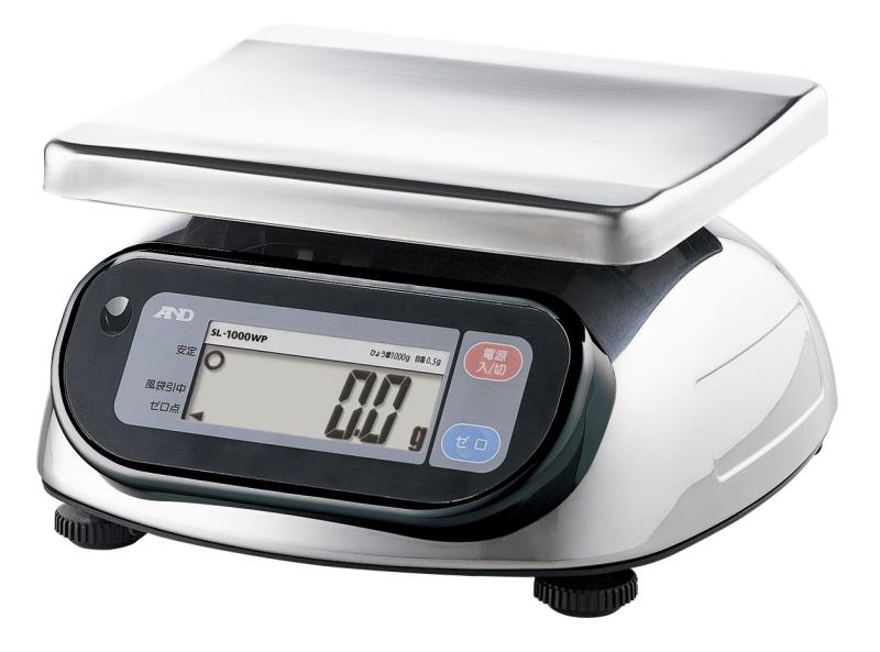 A&amp;D 防塵・防水デジタルはかり SL-1000WP ひょう量:1000g 最小表示:0.5g 皿寸法:232(W)*192(D)mm