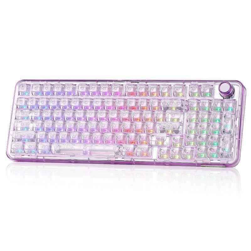 YUNZII X98 QMK/VIA対応 ワイヤレス メカニカル ゲーミングキーボード 透明キーキャップ 3モード接続 BT5.0/2.4GHz/USB-C ホットスワップ可能 潤滑済みスイッチ ガスケット構造 RGBバックライト ノブ付三...