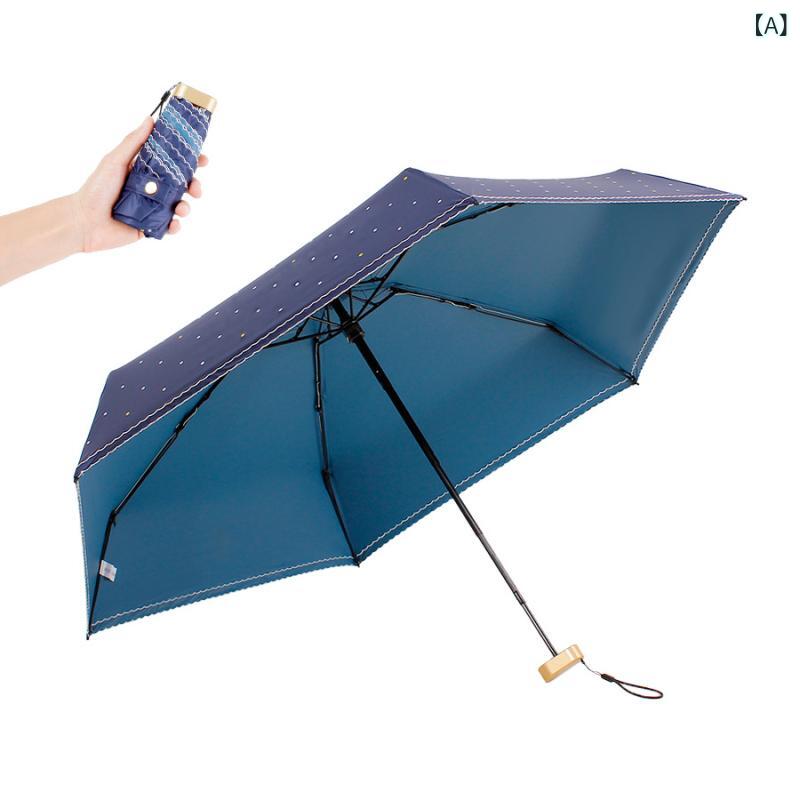・対象: 女性・機能: 防晒、防雨・カラー展開: 深藍色、浅藍色、粉色、米白色・サイズ: 直径約92cm・骨数: 6本・開閉方式: 手動開閉・主な素材: 伞布-碰击布、中棒-鋼、柄-プラスチック・UVカット: UPF50以上