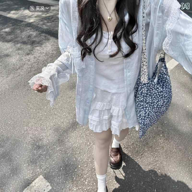 ・主な素材: ポリエステル・柄: 無地・袖丈: 長袖・スタイル: 少女風・ネックライン: ポロ襟・袖型: シャツ袖・カラー展開: ブルー・サイズ展開: S、M、L、XL、XXL・衣丈: 普通(50cm<衣長≤65cm)・カテゴリ: シャツ