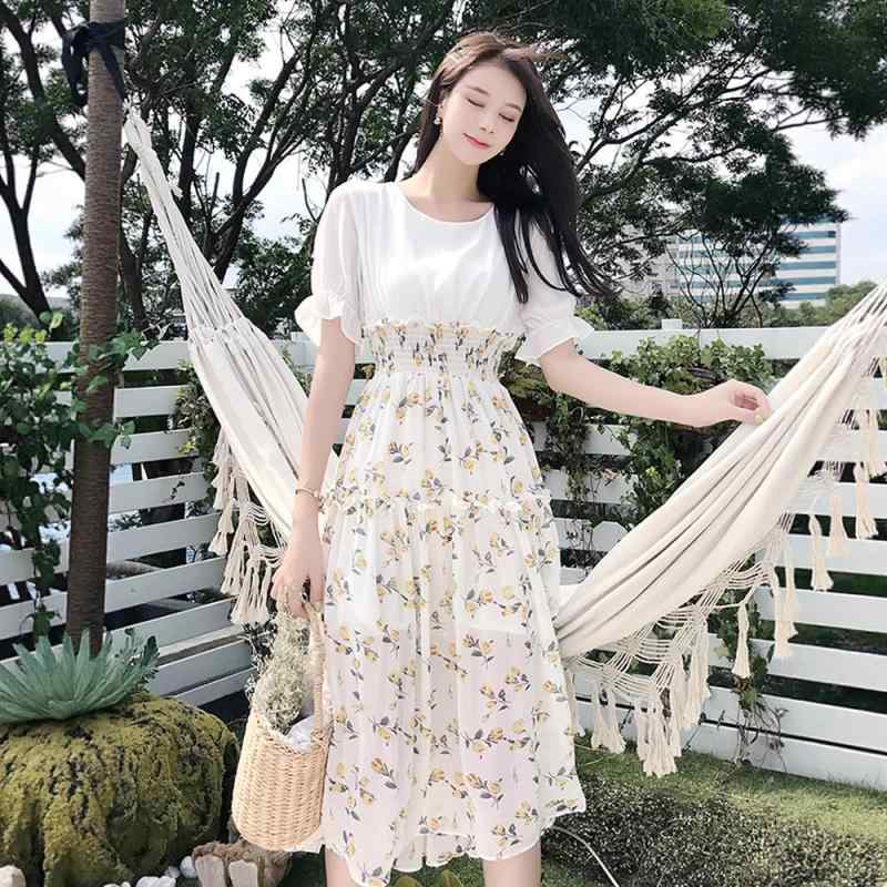 ・カテゴリ: 連衣裙・スタイル: 公主風、清新甜美・主な素材: ポリエステル30-50%・パターン: 植物花卉・スカートスタイル: 仙女裙・ネックライン: 圆領・袖丈: 短袖・袖タイプ: 荷叶袖・ウエスト位置: 中腰・詳細デザイン: 褶皱