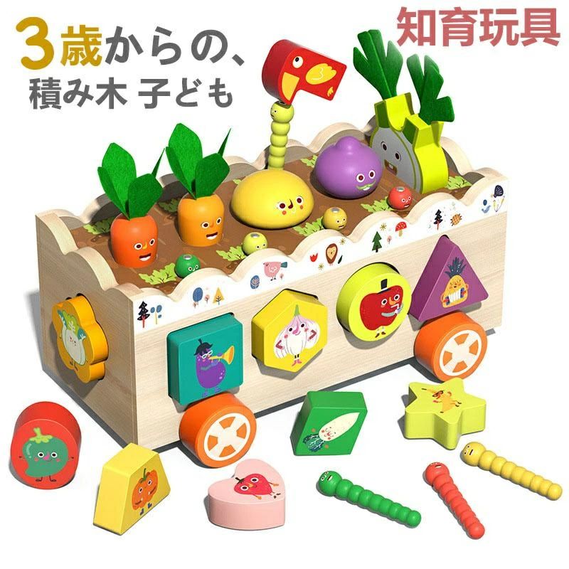 "商品説明大根やにんじんを引っこ抜いたり、色々な形のフルーツを型にはめて遊ぶことができます。磁石のついている虫を吊り上げることもできます。家族や子供といった大切な方とのコミュニケーションツールとしても最適です。車を紐を引っ張ったり、押したり...