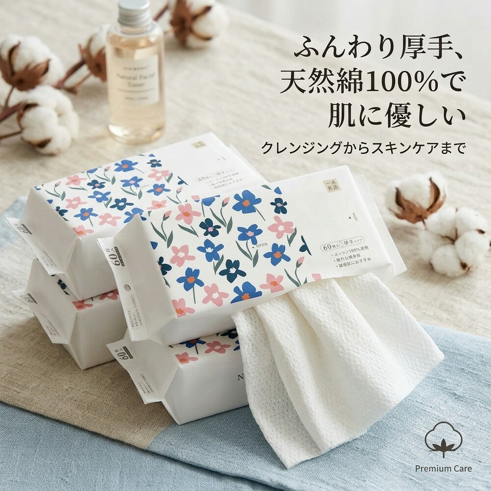 メーカー希望小売価格はメーカーサイトに基づいて掲載しています 商品説明素材天然コットン100％ サイズ・容量1枚のサイズ：200*200(mm)内容量：60枚入り/パック 特徴クレンジングタオルと同じ素材で、ティッシュ型です。 使い捨てタイ...